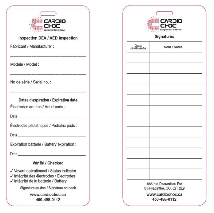 Étiquette d'inspection pour défibrillateur - Cardio Choc